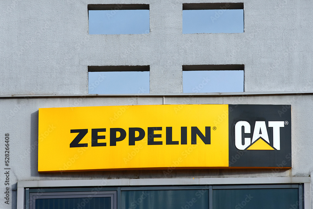 Minsk, Belarus. May 2022. Zeppelin Cat emblem, sign on building wall ...
