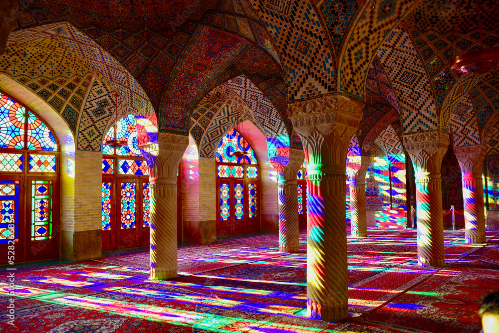 Nasir Ol Molk Mosque known also as Pink Mosque, in Shiraz, Iran Stock ...