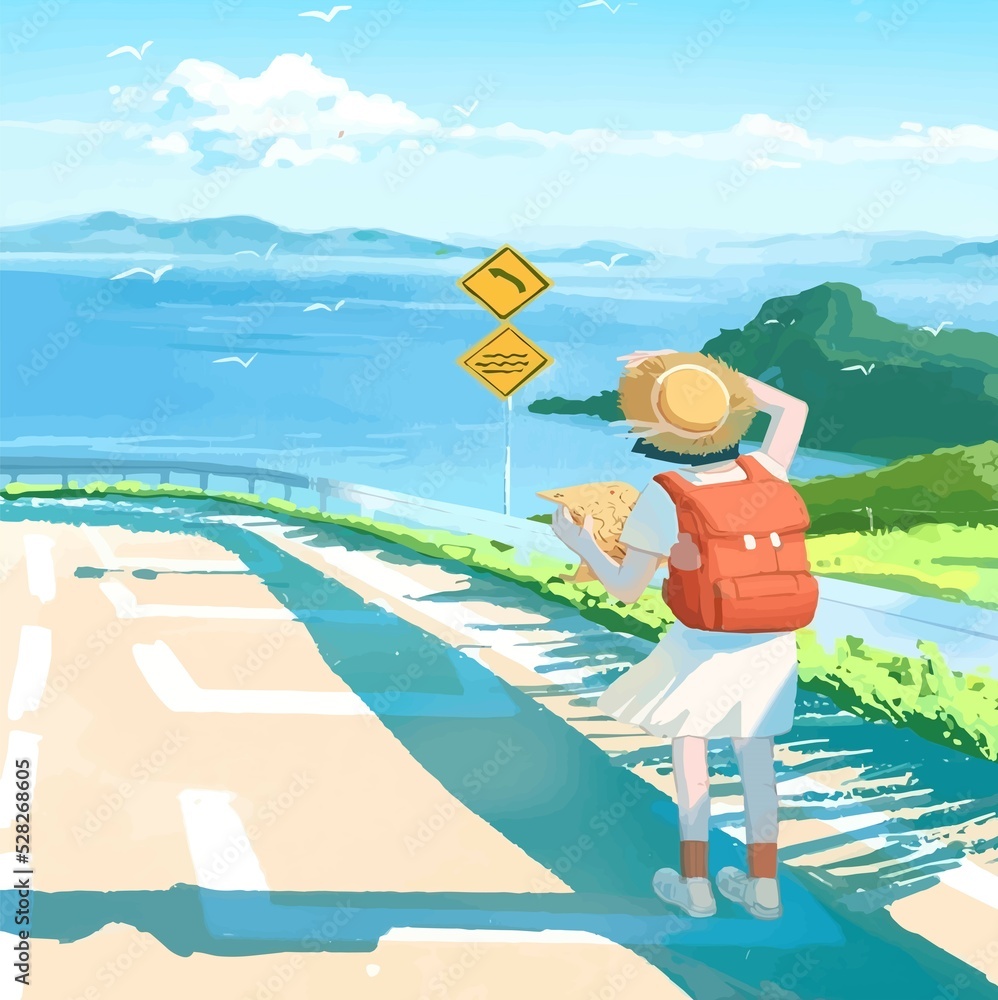 cute anime girl exploring with a map in hand digital art, painting, 3d ...