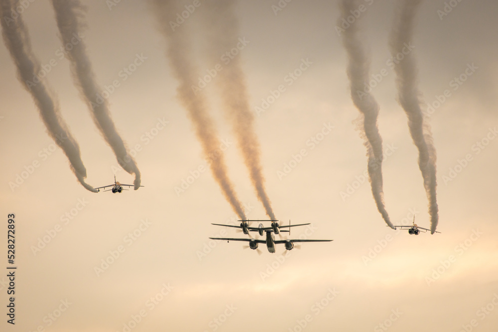 The historic fleet of the Flying Bulls from Austria performing a ...