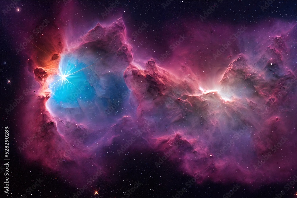 Colorful nebula. Space nebulae, celestial illustration. 3D render of cosmic gas in deep space ...
