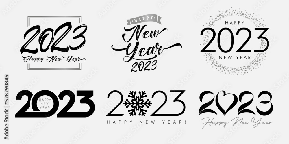 Big set 2023 Happy New Year silver and black logo text design. 20 23 ...