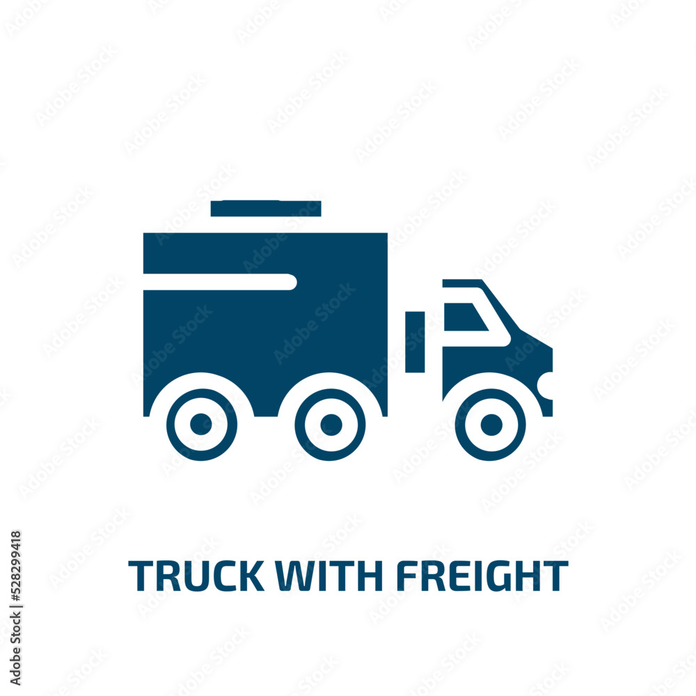 truck with freight vector icon. truck with freight, ship, cargo filled ...