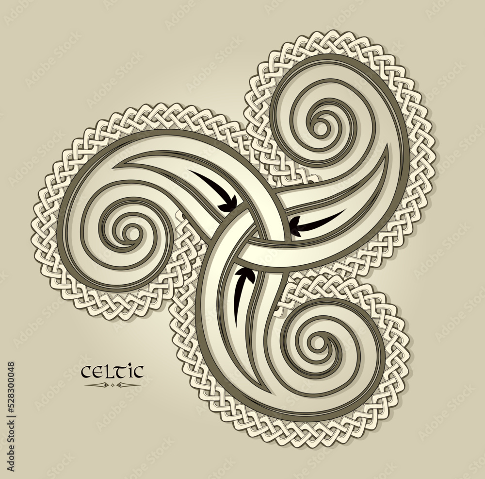 Ancient Celtic symbol. Triple trickle spiral ornament. Celtic knot ...