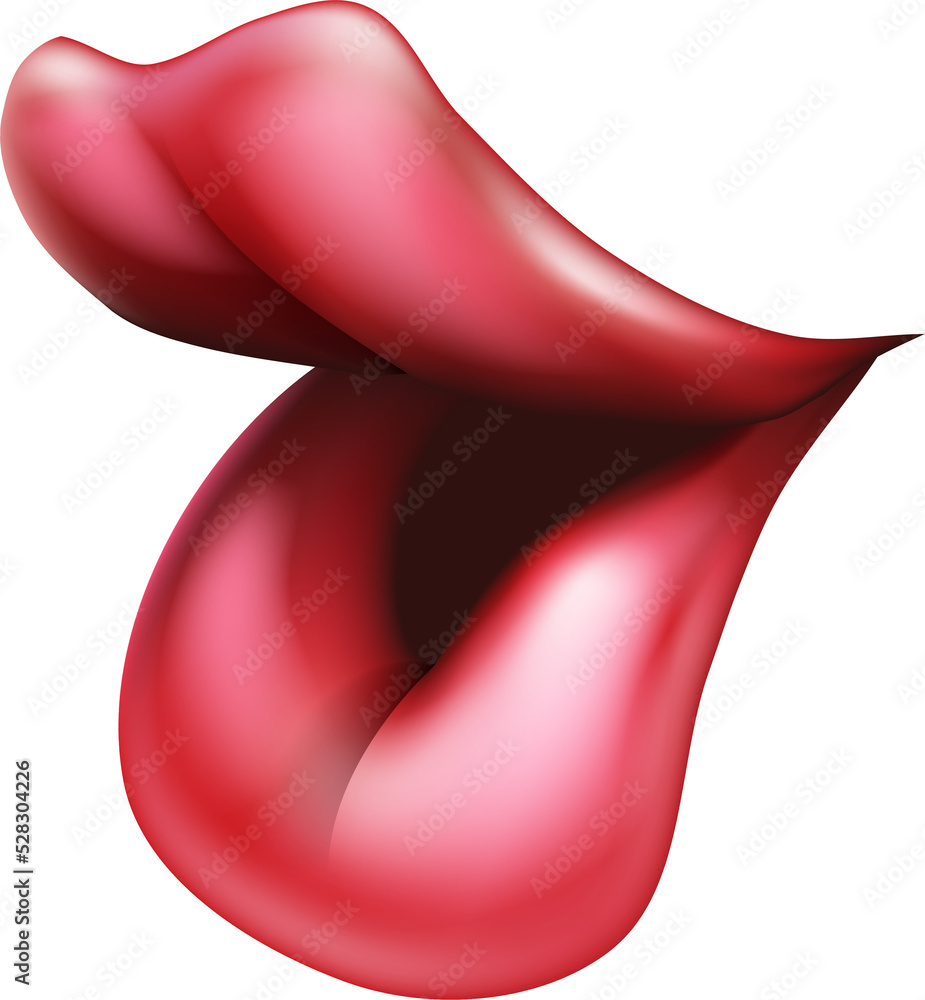An illustration of cartoon big red female lips with bright red lipstick ...