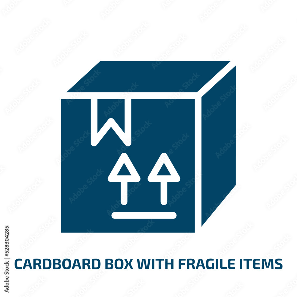cardboard box with fragile items vector icon. cardboard box with ...