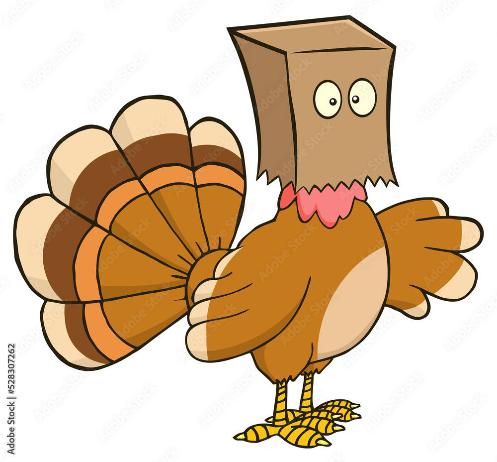 Turkey Bird Cartoon Character Hiding Under A Bag. Hand Drawn ...