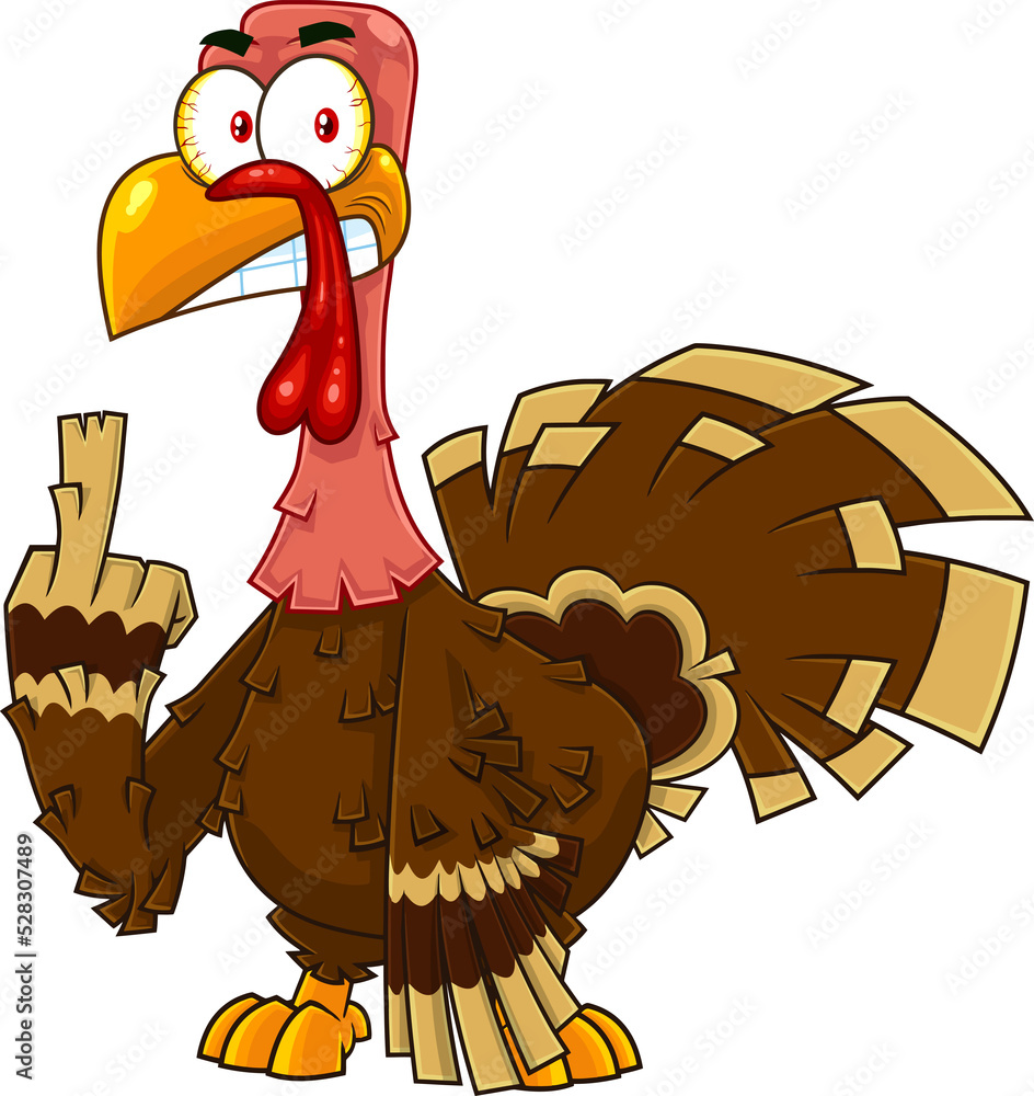 Angry Turkey Cartoon Character Showing Middle Finger. Hand Drawn ...