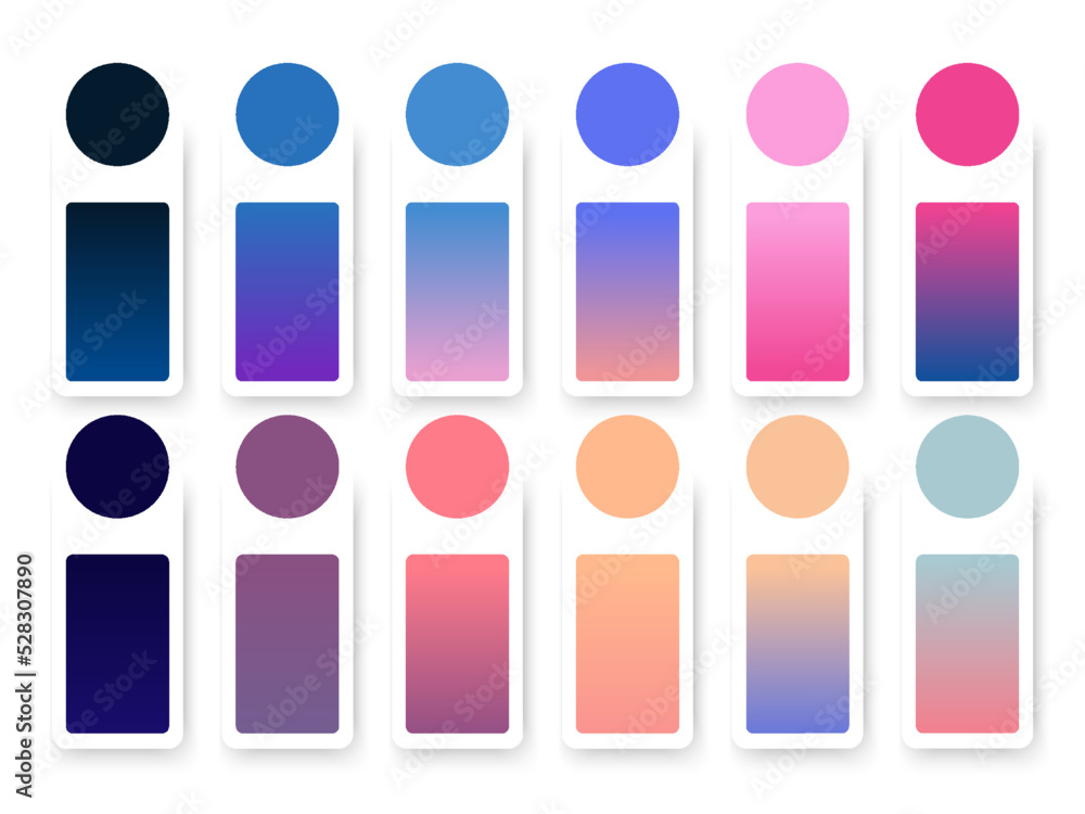 Set of vector gradients, modern combinations of colors and shades ...