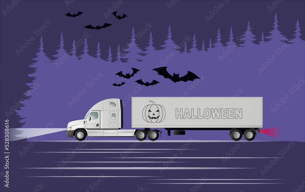 Very peri. A modern American truck with a semi-trailer carries ...