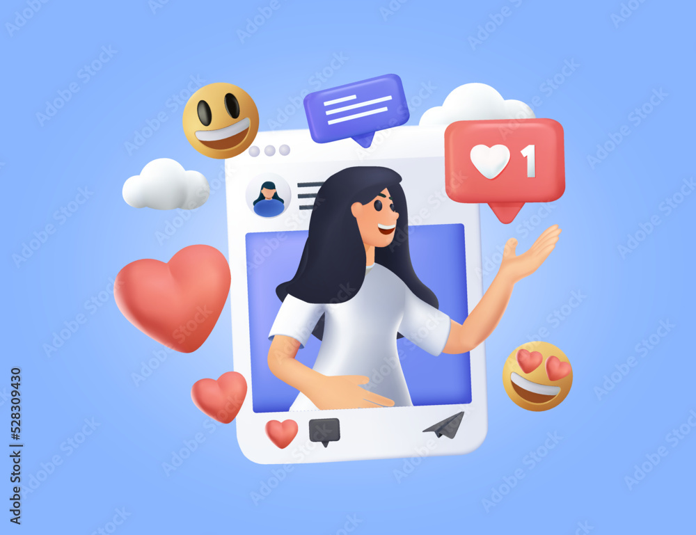 Vetor de Social media post, blogging. Influencer blogger girl character ...