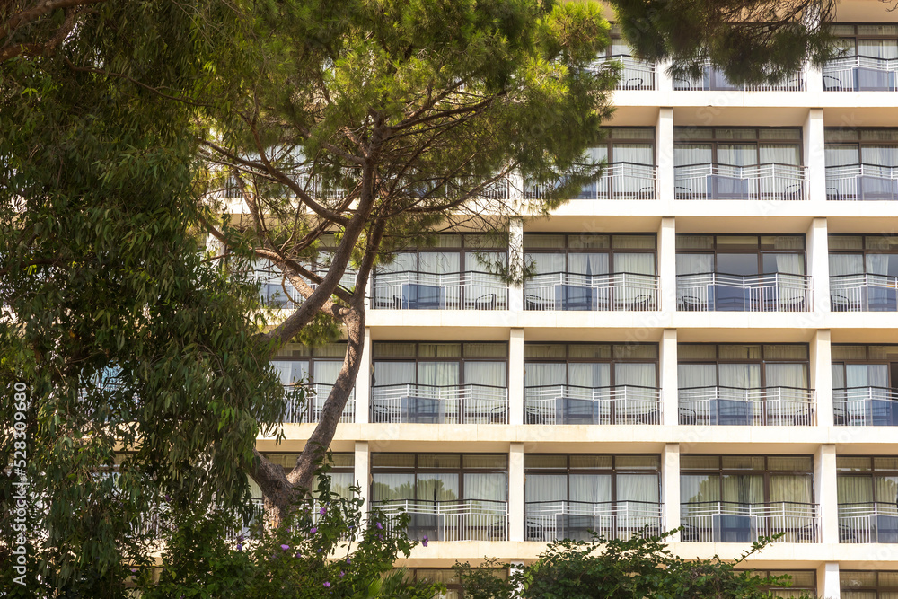 Old soviet constructivist industrial building exterior facade with ...