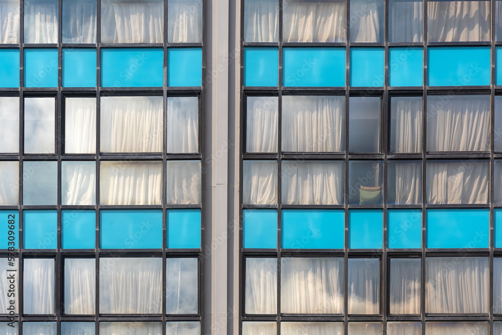 Old soviet constructivist industrial building exterior facade with ...