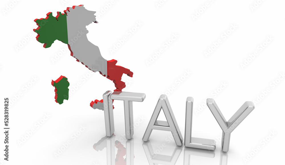 Italy Country Name Map Shape Word Background 3d Illustration Stock ...