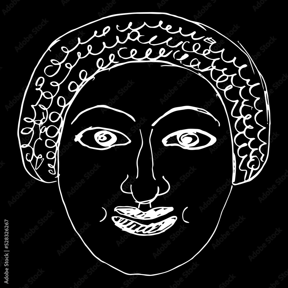 Stylized human face. Ancient Greek design. Antique ethnic mask. Hand ...