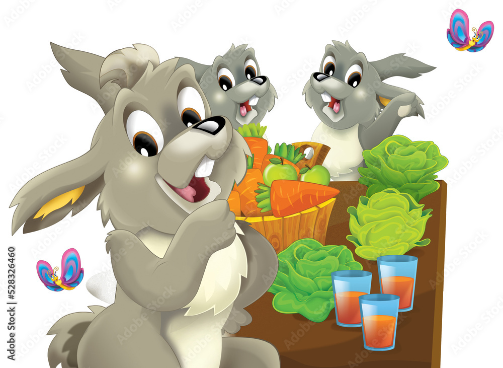 cartoon scene with happy rabbit illustration for children Stock ...