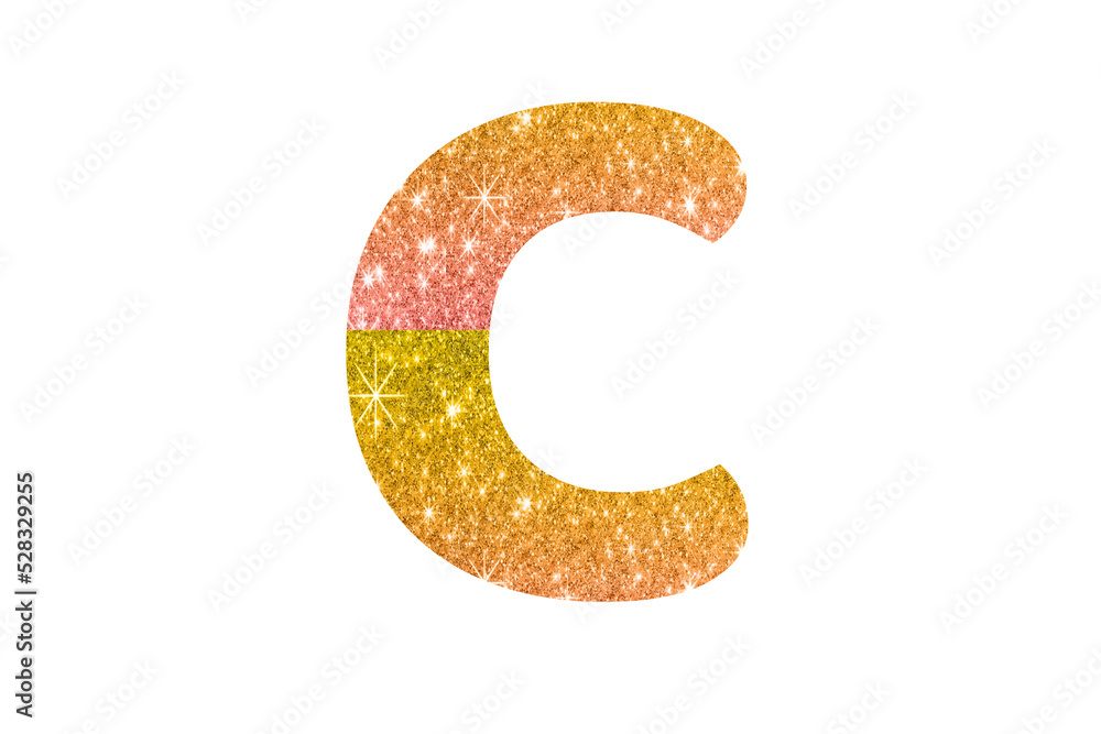 Gold and Coral Pink Glitter Alphabet C PNG Transparent Background Stock ...