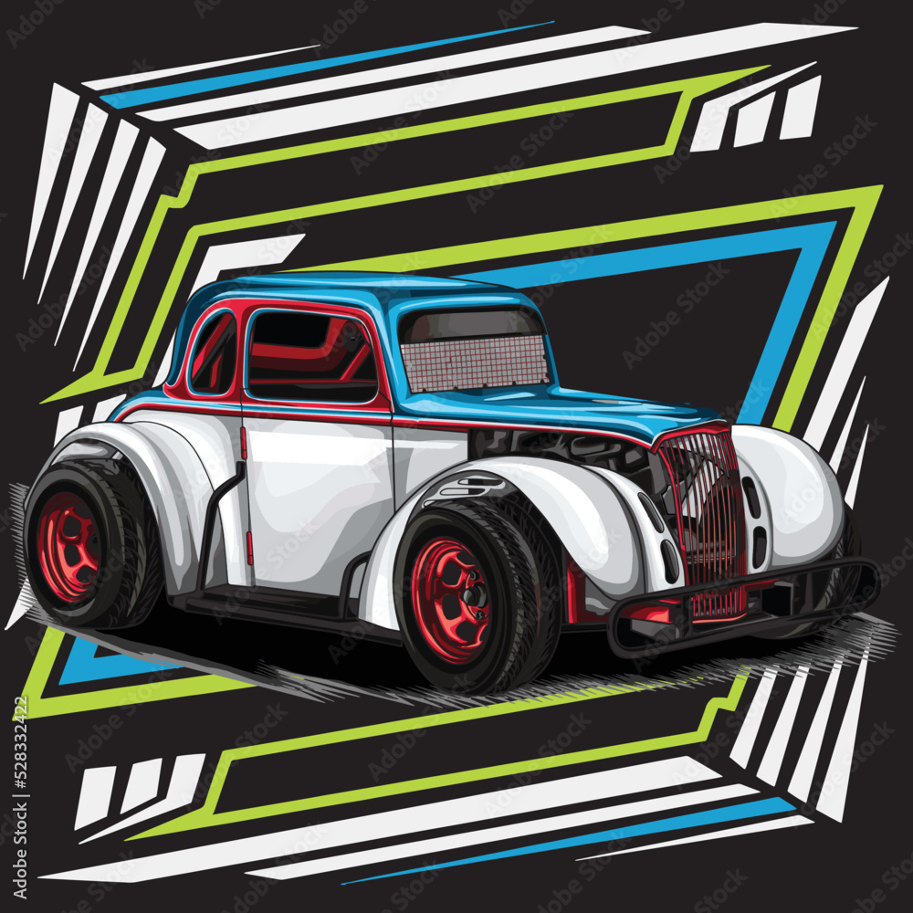 drag racing car isolated on black background for poster, t-shirt print ...