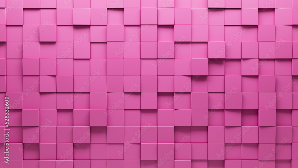 Pink, Square Mosaic Tiles arranged in the shape of a wall. Semigloss ...