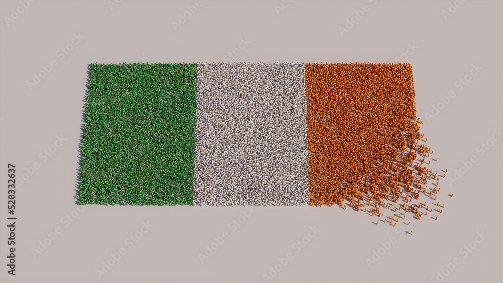 A Crowd of People coming together to form the Flag of Ireland. Irish ...