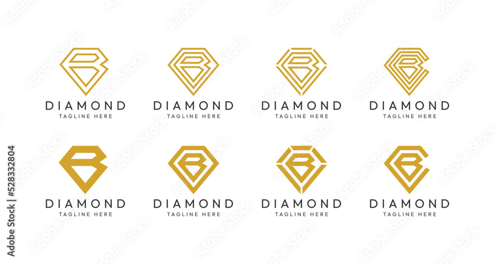 Set of B letter diamond monogram logo design bundles. The perfect logo ...