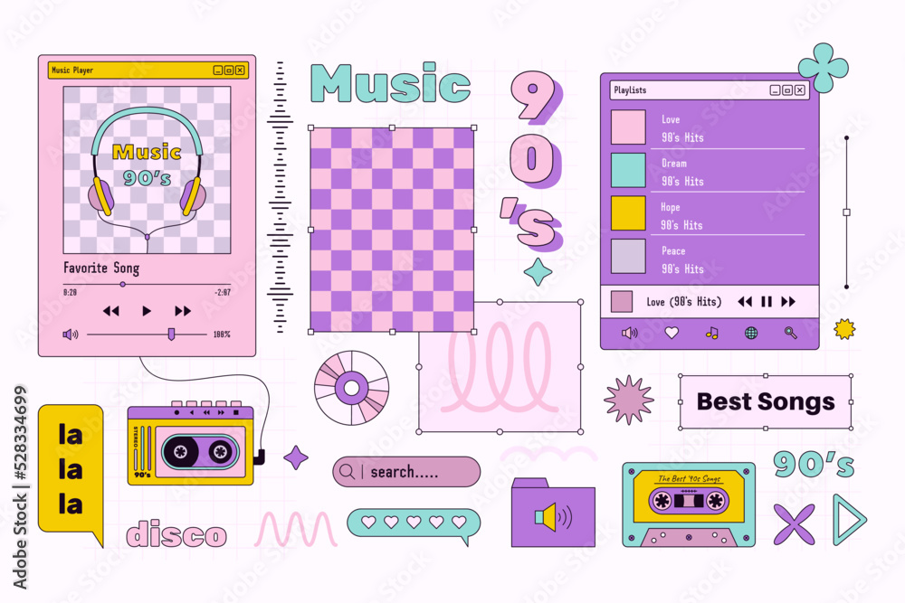 Vaporwave Music Template Boxes and Interfaces Elements in Trendy y2k ...
