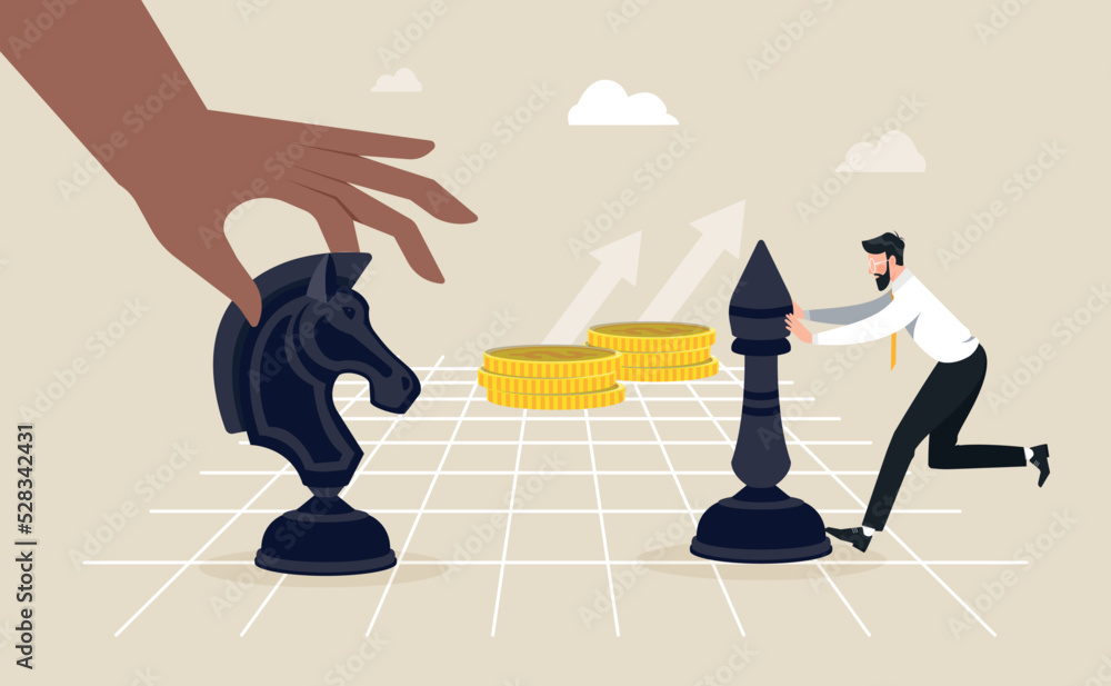 Business strategy concept. Man in suit moves chess pieces. Development ...