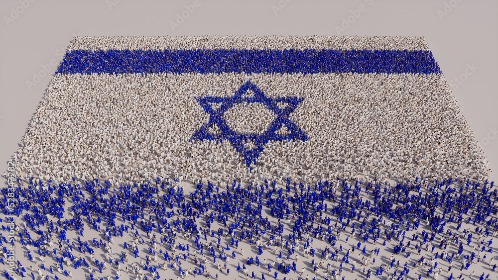 Israeli Banner Background, with People coming together to form the Flag ...