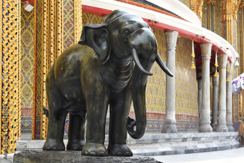 Elephant sculpture in front of the gate of Wat Ratchabophit, The temple ...