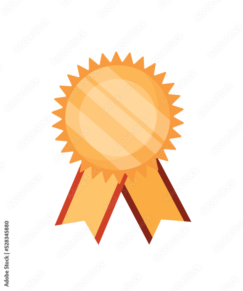 Gold medal with yellow ribbon. Congratulation of winner in competition ...