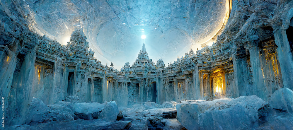 3d illustration rendering of great sacred ice temple with hemispherical ...