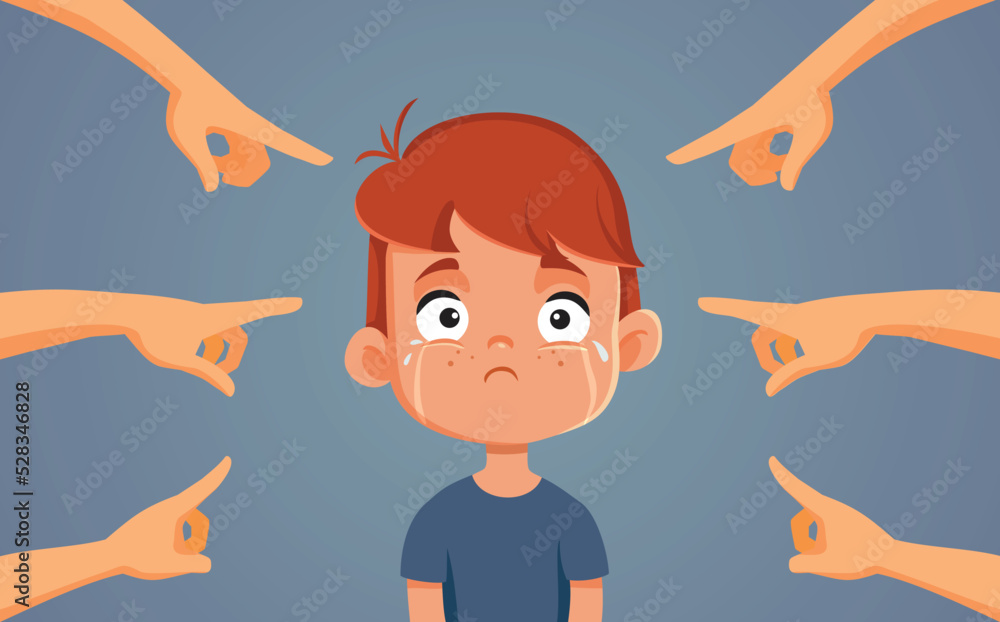 Crying Sad Little Boy Being Pointed out Vector Cartoon Illustration ...