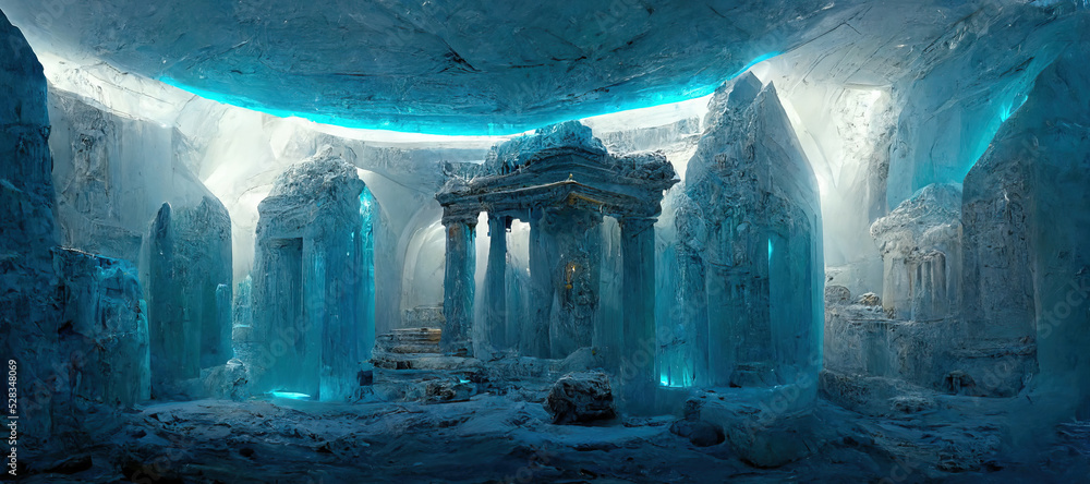 3d illustration rendering of great sacred ice temple with hemispherical ...