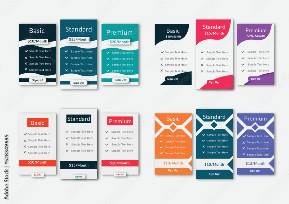 Modern Pricing table design big set Table price comparison design ...