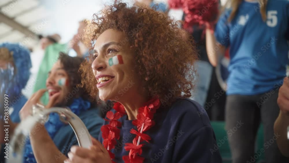 Sport Stadium Soccer Match: Portrait of Beautiful Bi Racial Fan Girl ...