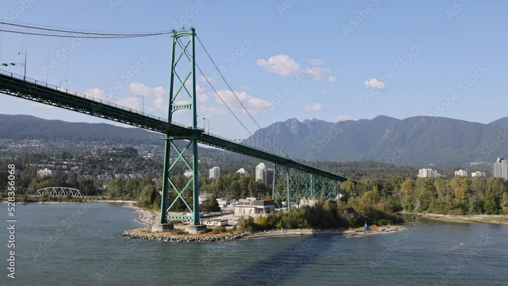 Lions Gate Bridge from ship Vancouver Canada. The Port of Vancouver is ...