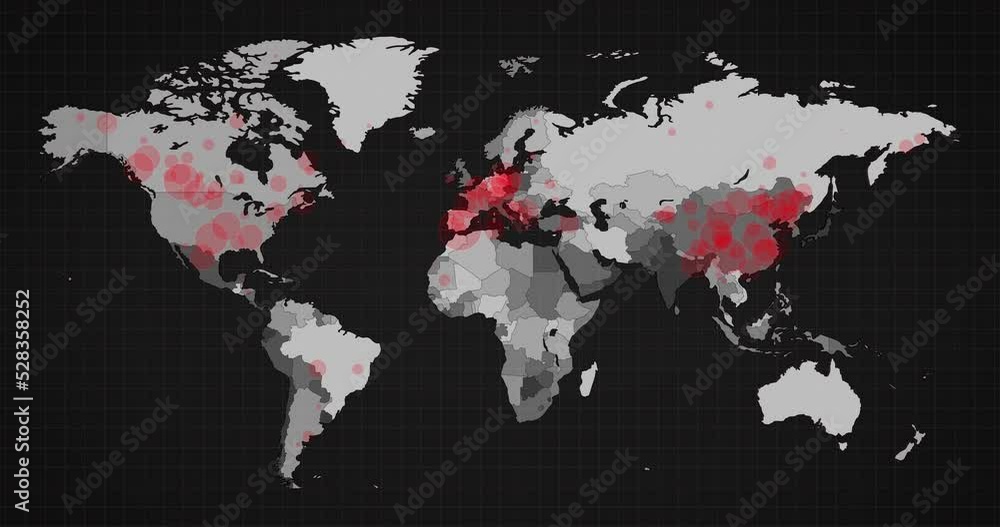 Animation of the world map and countries turning red through circles in ...