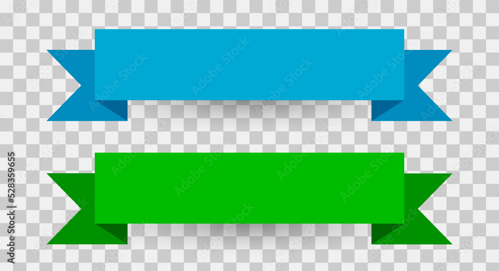 Blue and green ribbon banners template with shadow. Flag shaped tips ...