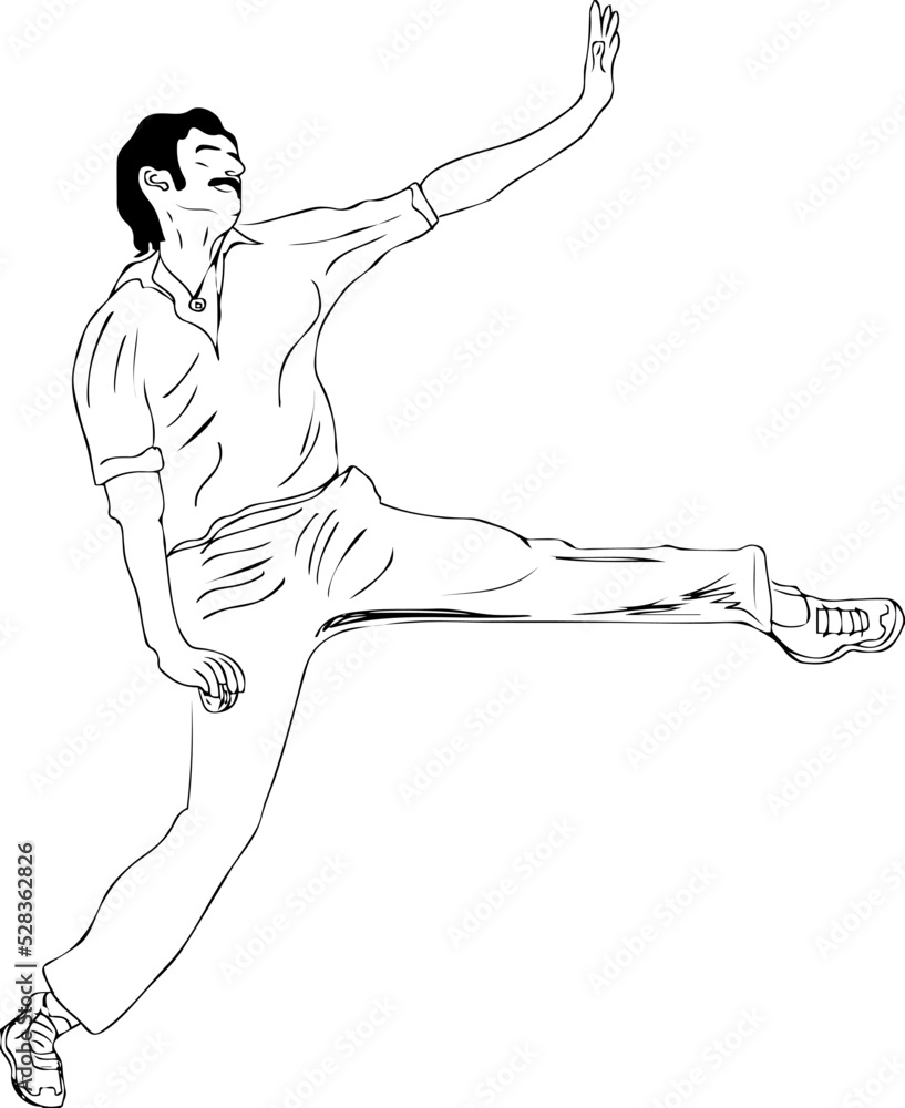 Fast bowling action vector, Cricket bowler action outline sketch ... Fast bowling action vector, Cricket bowler action outline sketch ...