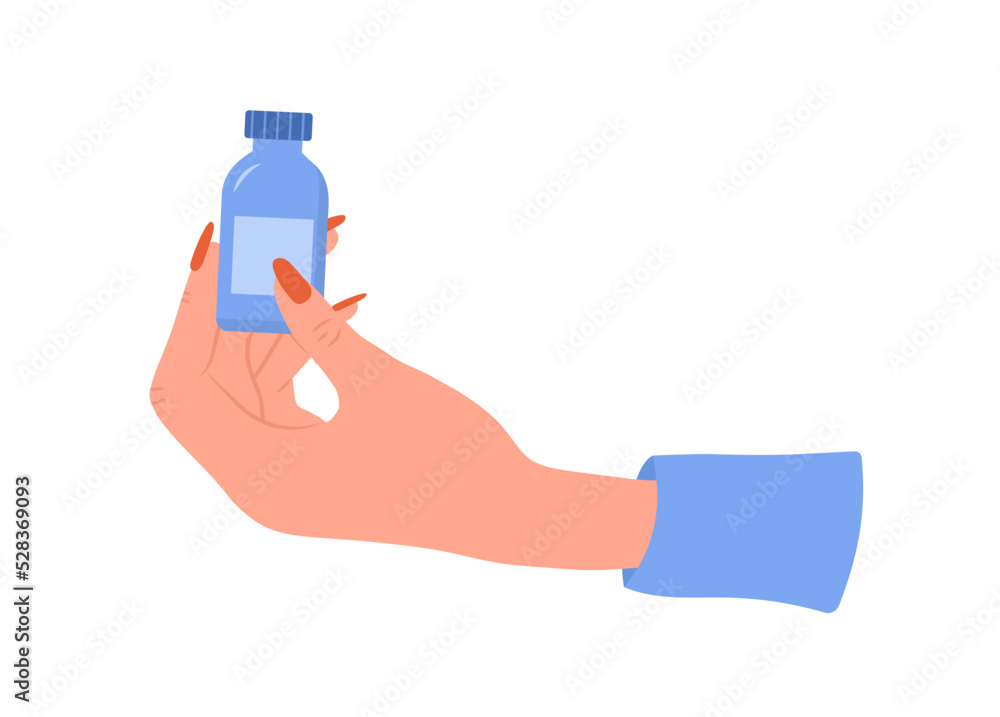 Female hand holding pills bottle. Healthcare concept. Woman drinks ...