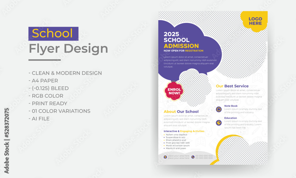 School flyer design template, kids education flyer, college admission ...