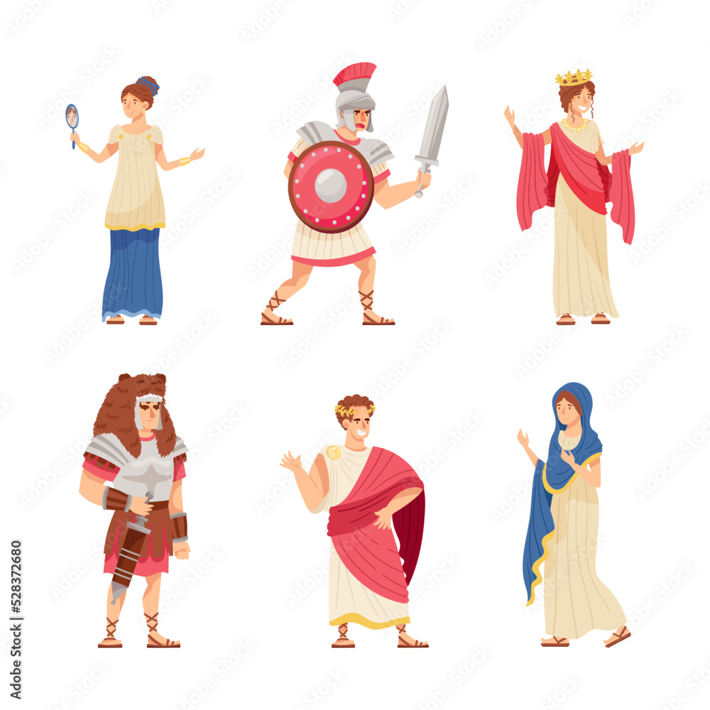 Roman Citizens Character Wearing Long Tunic, Armor and Sandals as ...