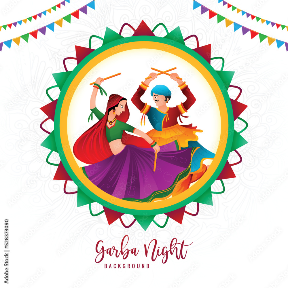 Garba night couple playing garba and dandiya celebration card design ...