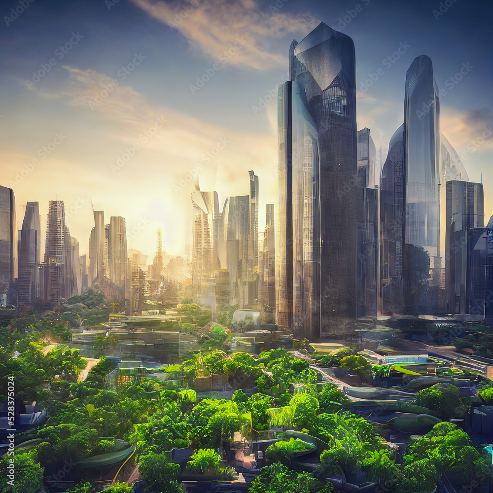 Green city of the future. Eco City of the future. Harmony of city and ...