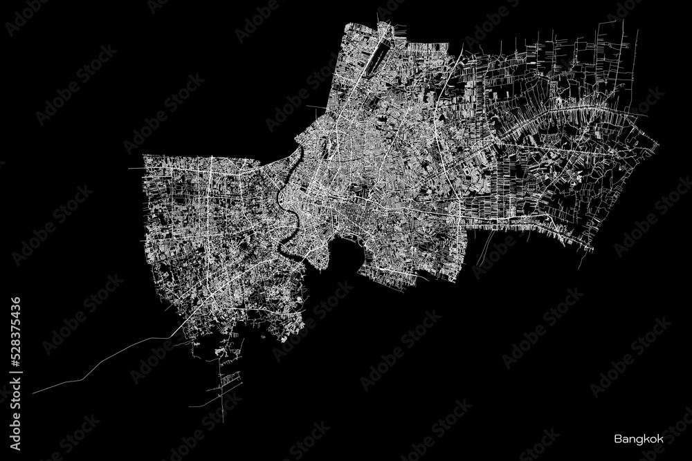 Bangkok city map with roads and streets, Thailand. Vector outline ...