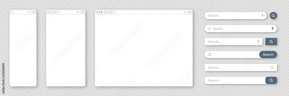 Blank internet browser window with various search bar templates. Web ...