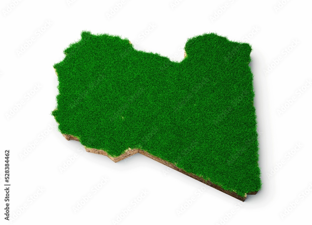 3d illustration of Libya Map soil land geology cross section with green ...