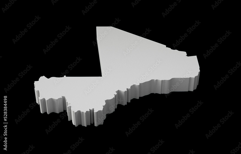 3D of Mali map Geography Cartography isolated on black background Stock ...