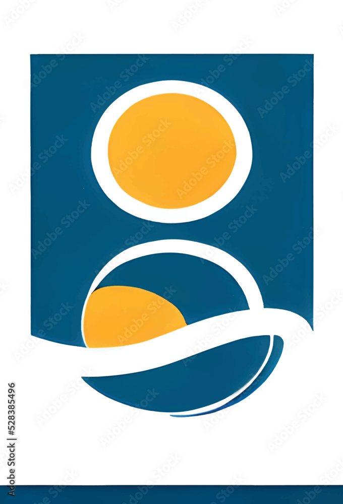 Logo of two circles in a blue rectangle with stripes on the bottom in ...