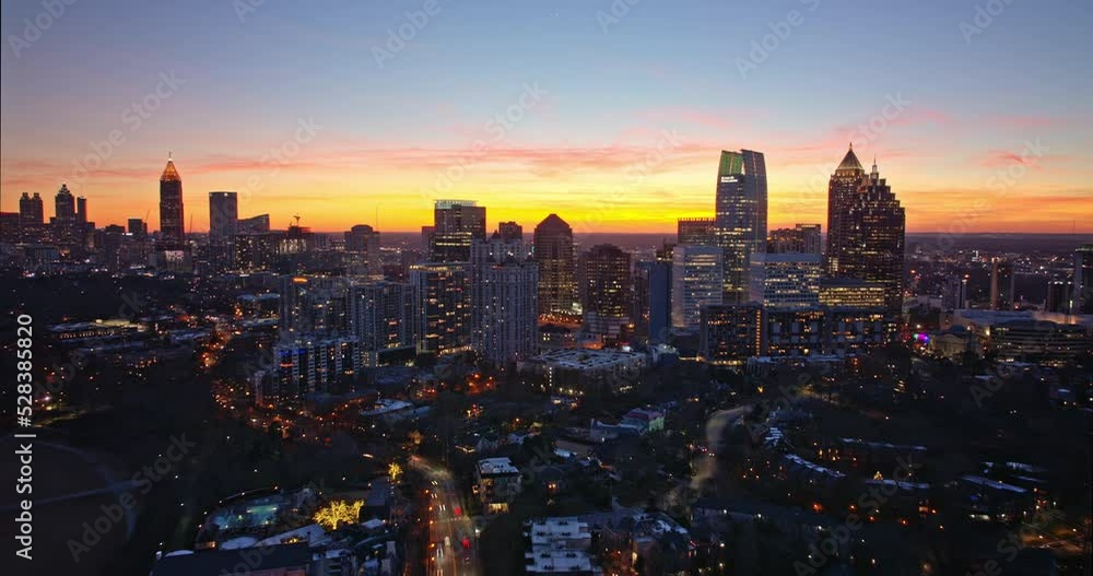 Atlanta Aerial v807 dramatic hyperlapse pull out shot away from ...